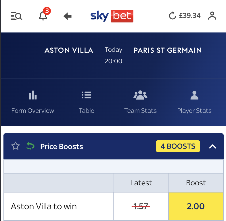 Sky Bet price boost